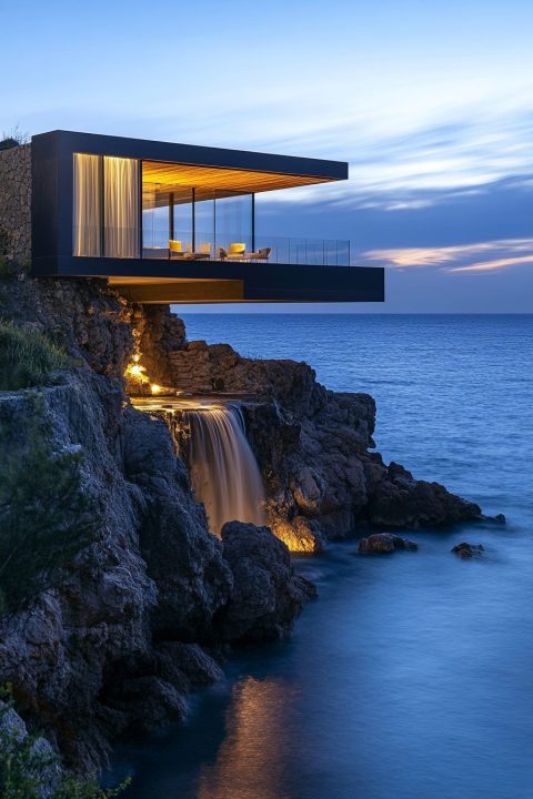 Seafront Homes with Modern Waterfalls