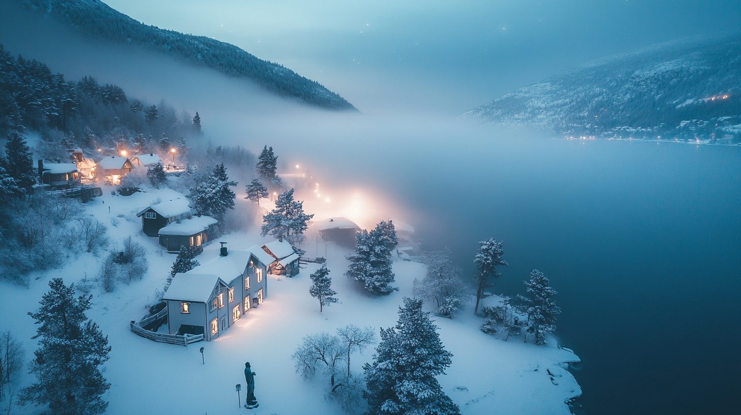 Snow-Covered Town with Beautiful Snowy Landscapes