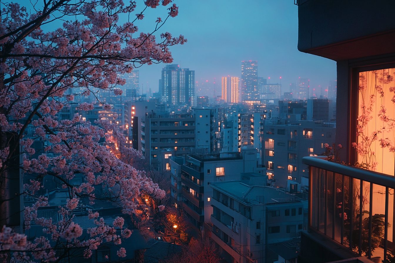 Balcony View of the Suburbs in Japan
