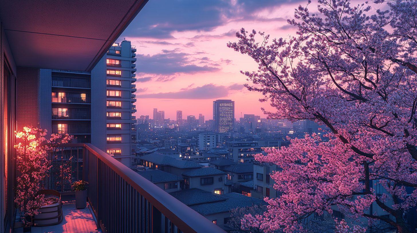 Balcony View of the Suburbs in Japan