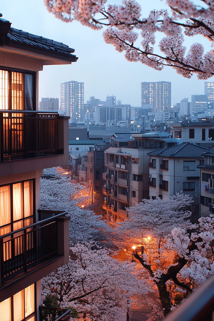 Balcony View of the Suburbs in Japan