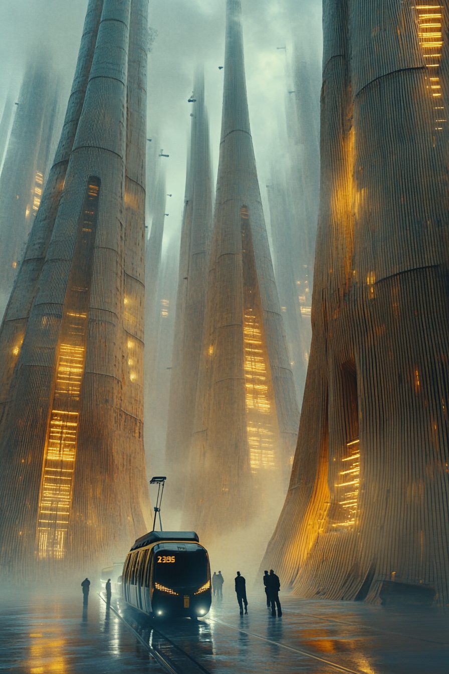 Futuristic Cityscapes with Wood Accents