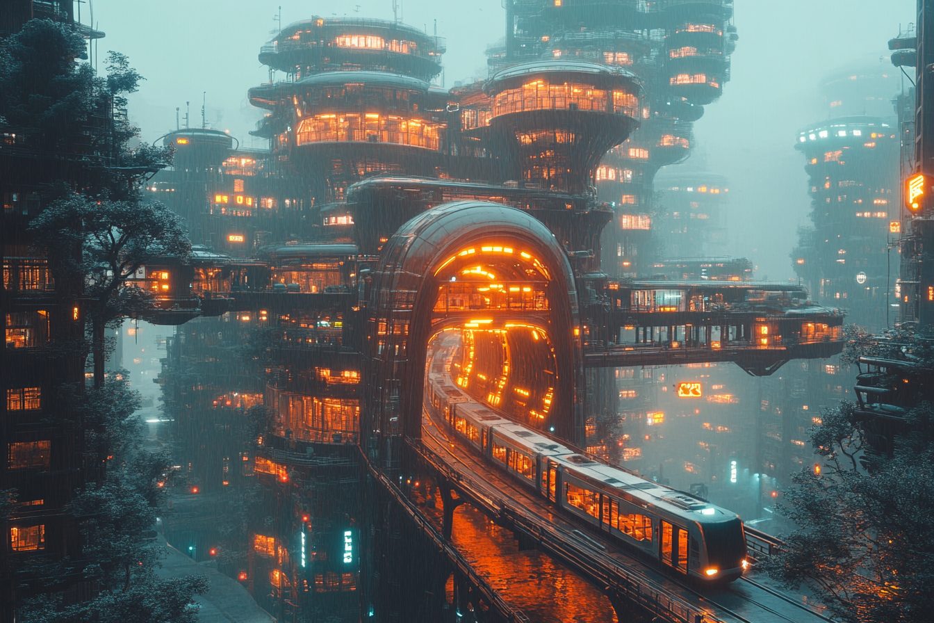 Futuristic Cityscapes with Wood Accents