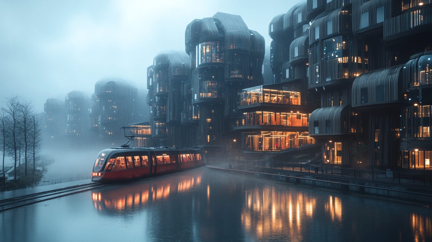 Futuristic Cityscapes with Wood Accents