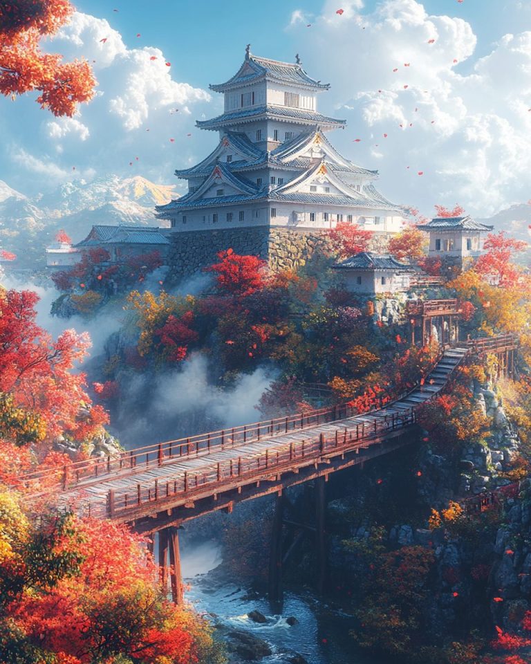 Japanese Castle on an Amazingly Beautiful Landscape