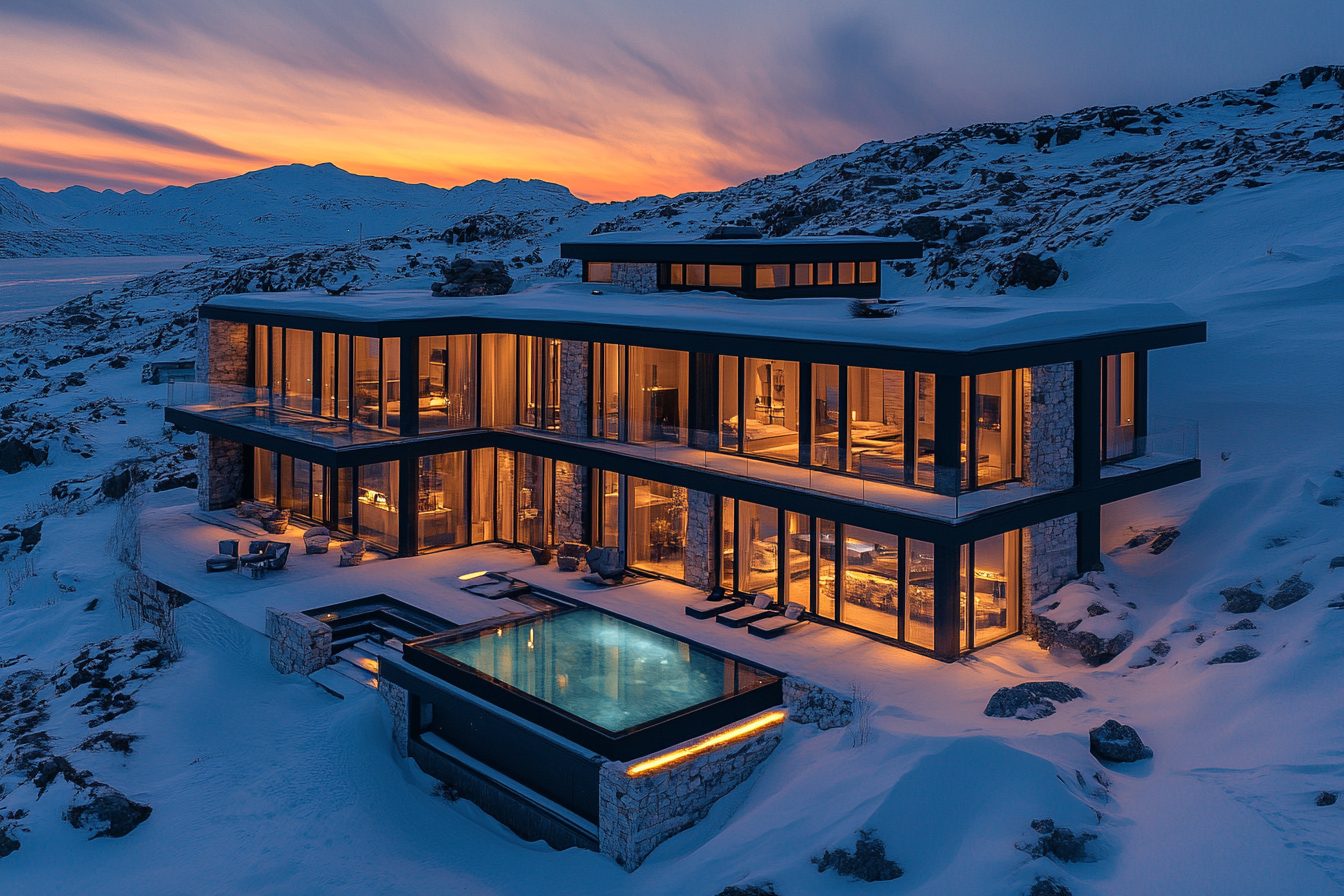 Snow-Covered Modern Homes with Beautiful Skies