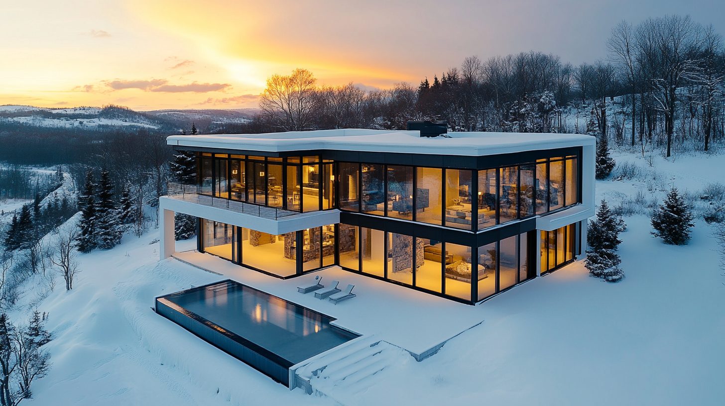 Snow-Covered Modern Homes with Beautiful Skies