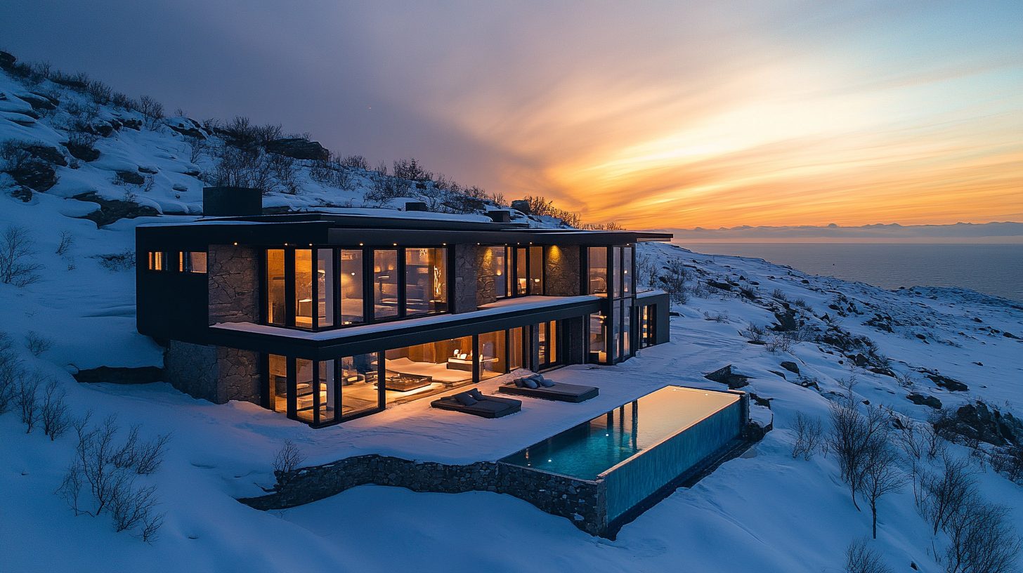 Snow-Covered Modern Homes with Beautiful Skies