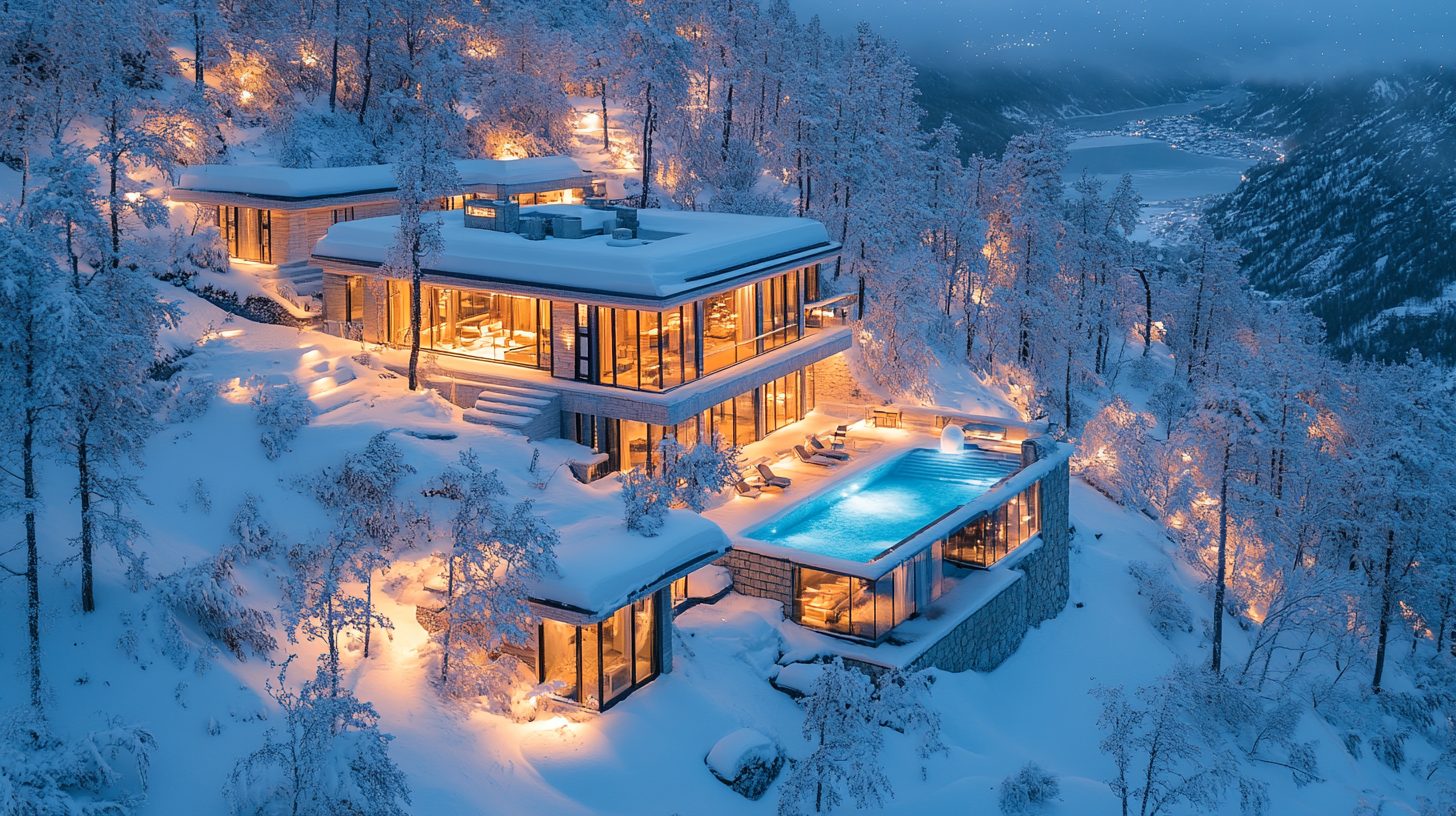 Snow-Covered Modern Homes with Beautiful Skies