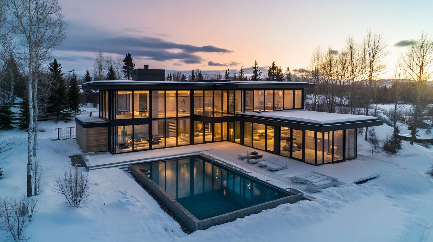 Snow-Covered Modern Homes with Beautiful Skies