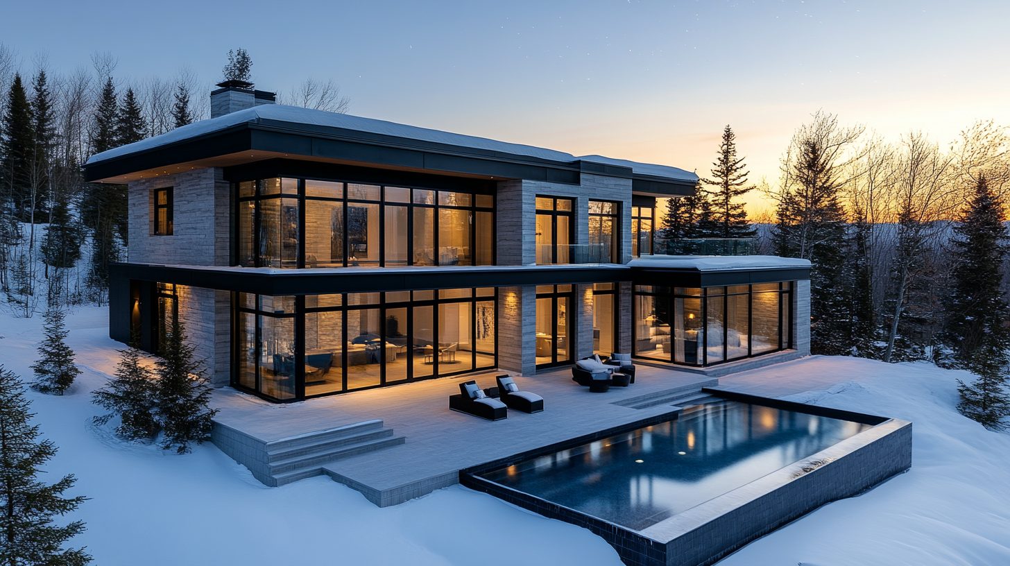 Snow-Covered Modern Homes with Beautiful Skies