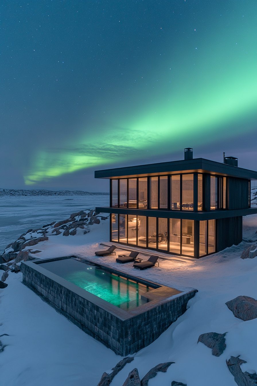 Snow-Covered Modern Homes with Beautiful Skies