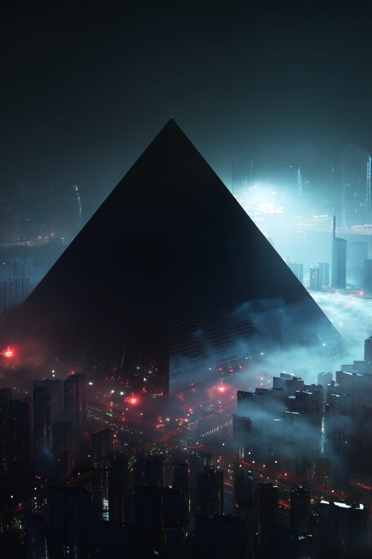 Futuristic Monolithic Pyramids within a City