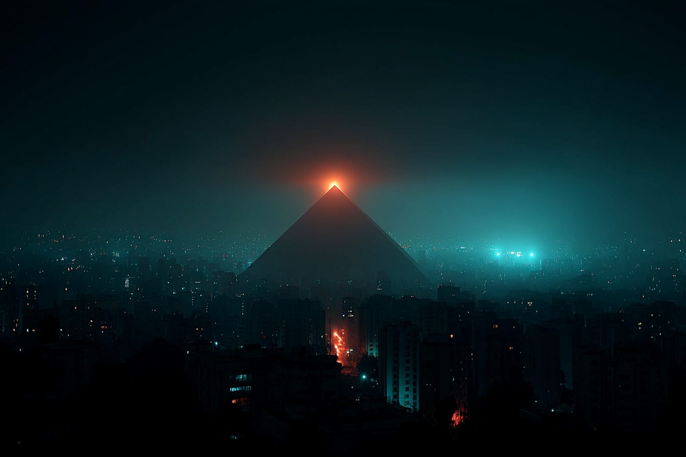 Futuristic Monolithic Pyramids within a City