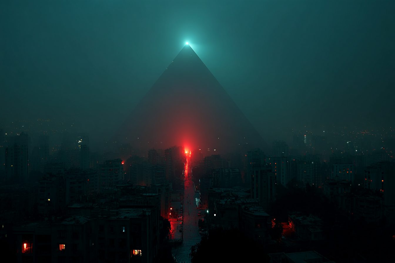 Futuristic Monolithic Pyramids within a City
