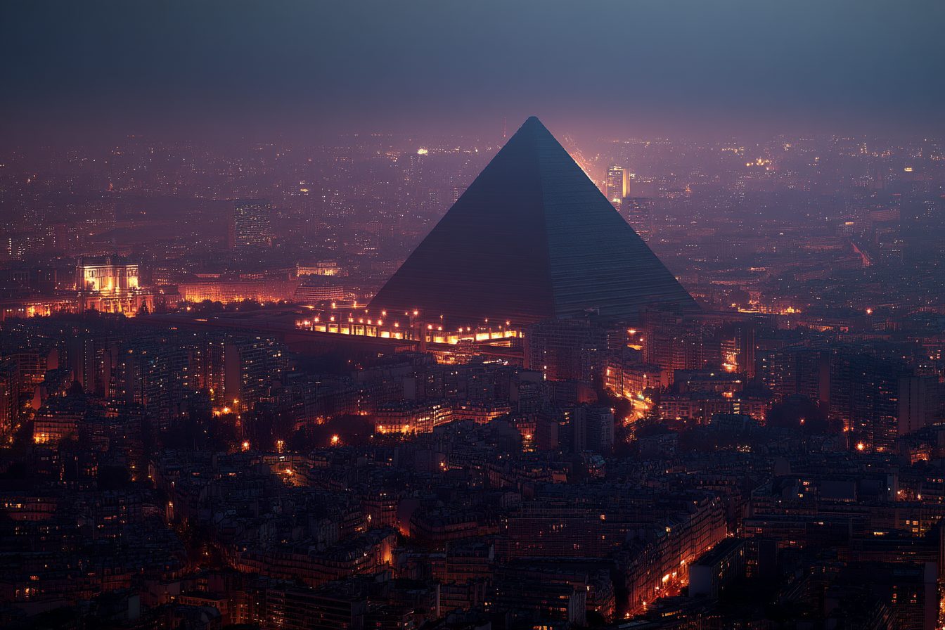 Futuristic Monolithic Pyramids within a City