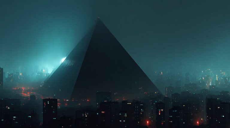 Futuristic Monolithic Pyramids within a City