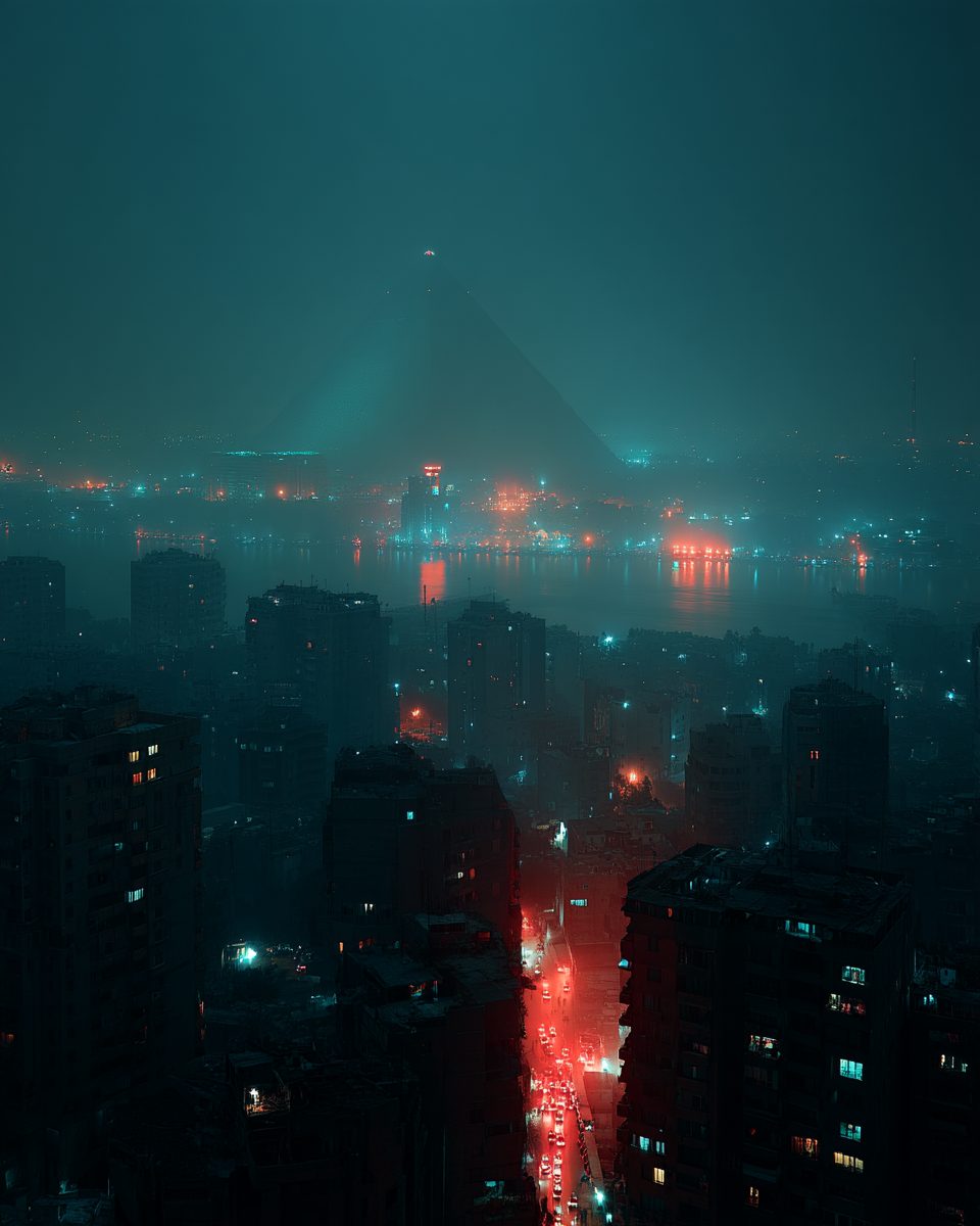 Futuristic Monolithic Pyramids within a City