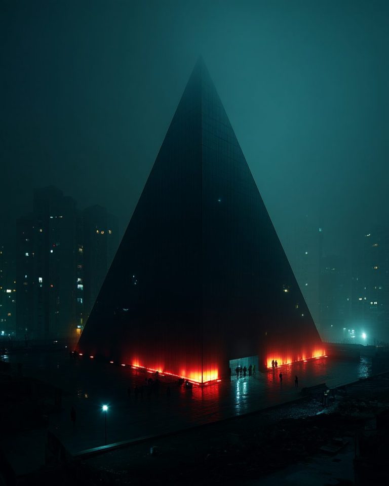Futuristic Monolithic Pyramids within a City