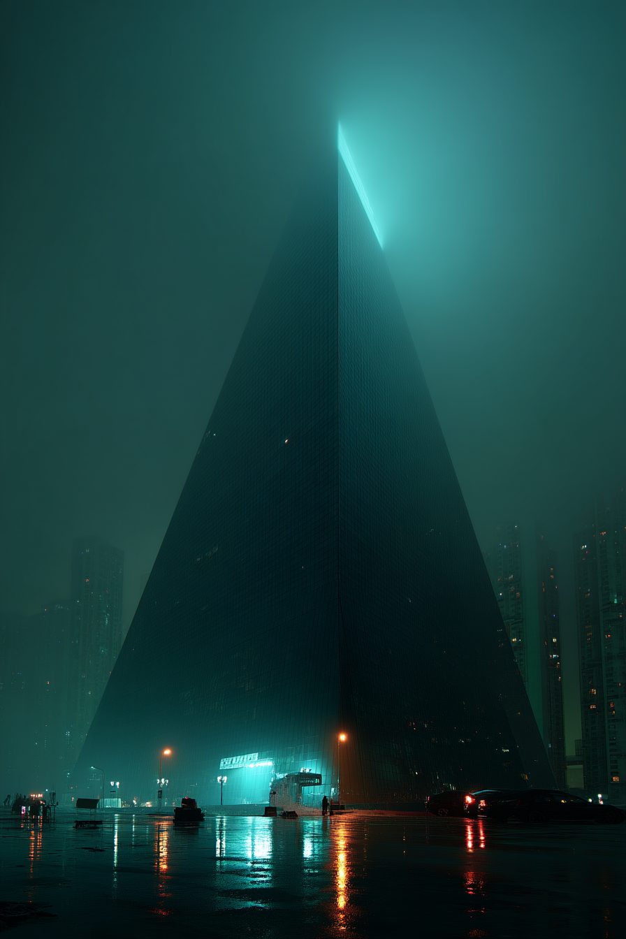 Futuristic Monolithic Pyramids within a City
