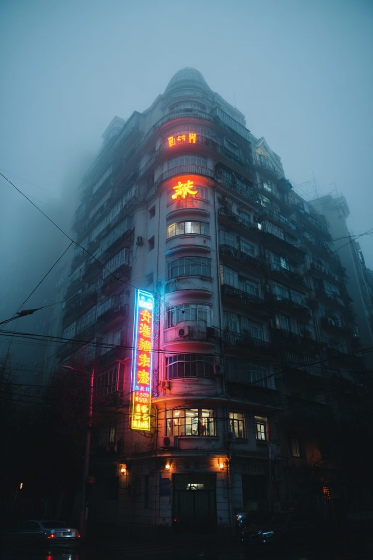Retro Hong Kong Vibes Buildings with Neon Lights