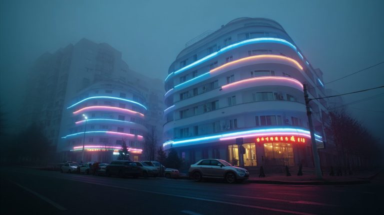 Retro Hong Kong Vibes Buildings with Neon Lights