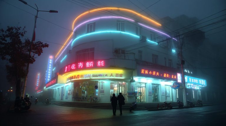 Retro Hong Kong Vibes Buildings with Neon Lights