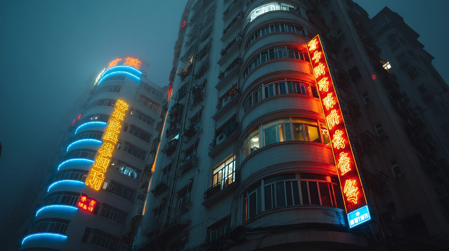 Retro Hong Kong Vibes Buildings with Neon Lights