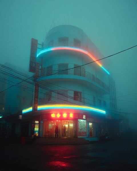Retro Hong Kong Vibes Buildings with Neon Lights