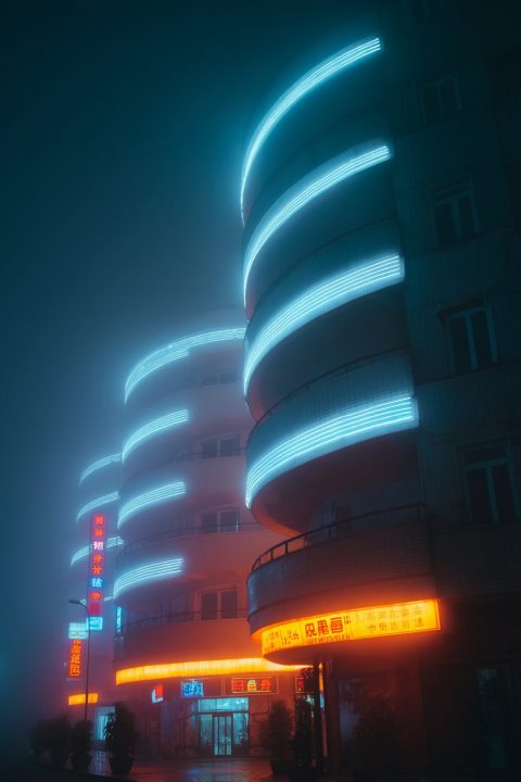 Retro Hong Kong Vibes Buildings with Neon Lights