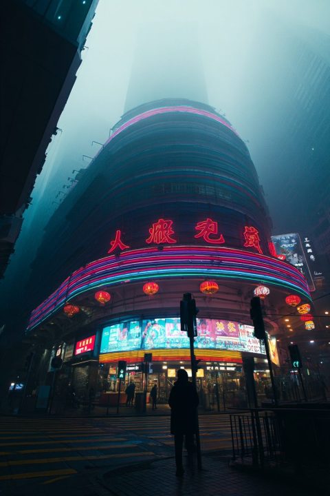 Retro Hong Kong Vibes Buildings with Neon Lights