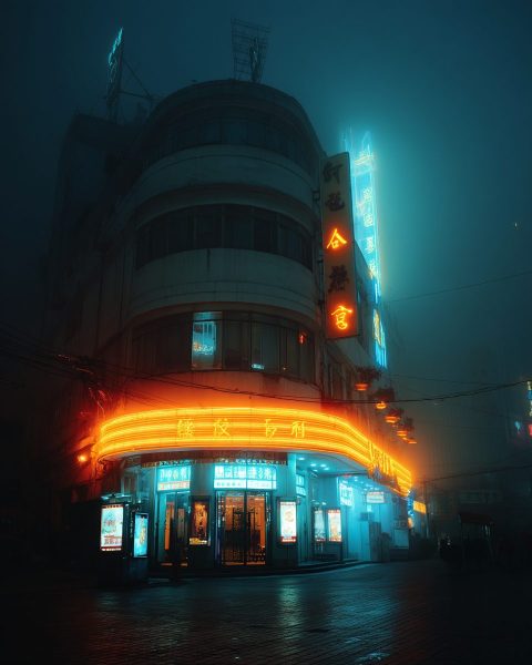 Retro Hong Kong Vibes Buildings with Neon Lights