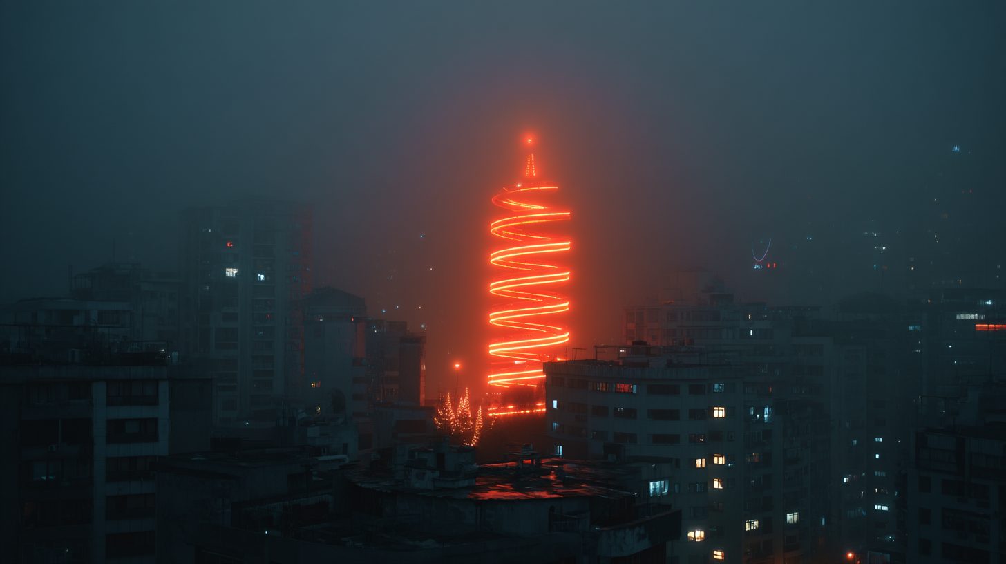 Skyscrapers with Ominous Neon Lights