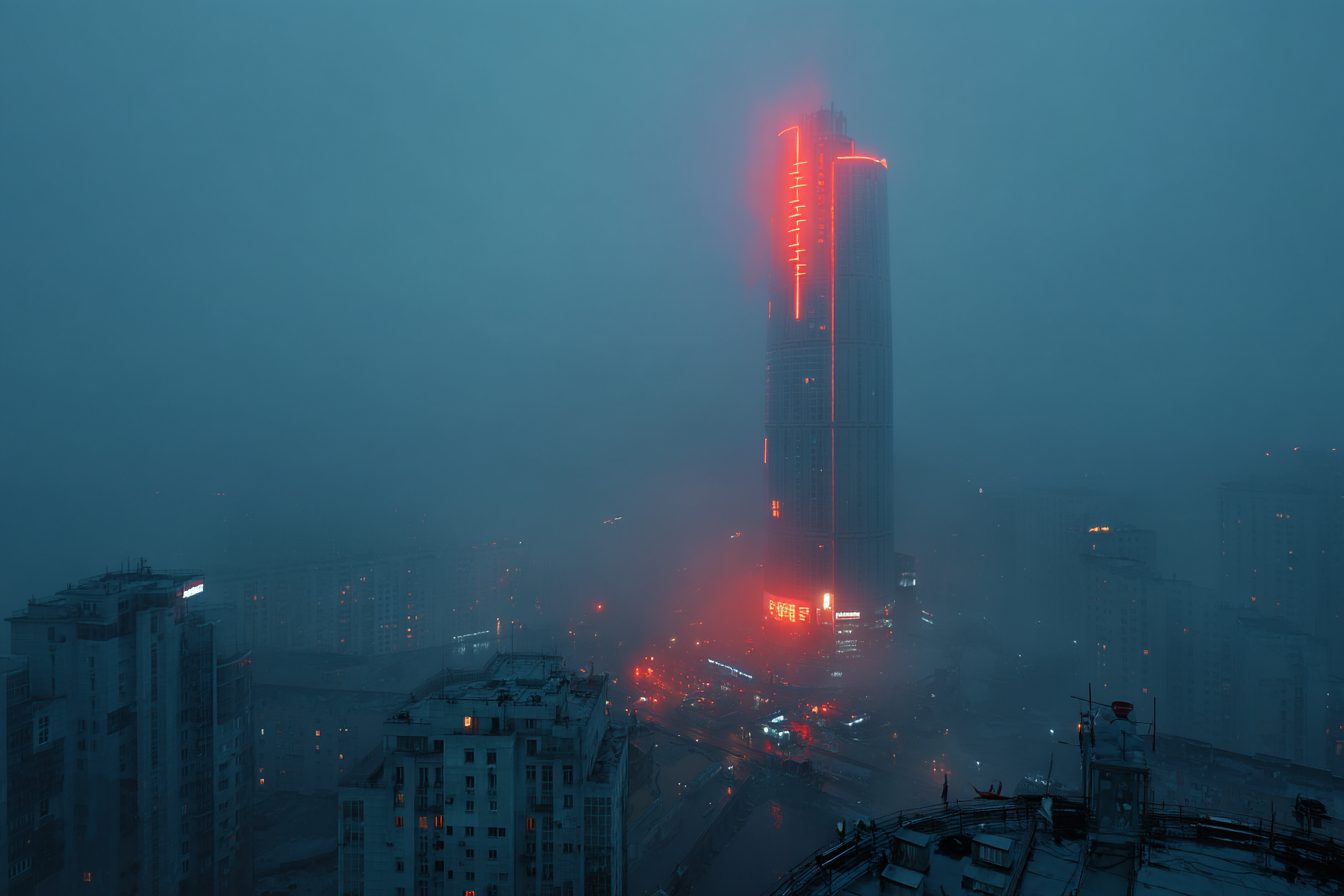 Skyscrapers with Ominous Neon Lights