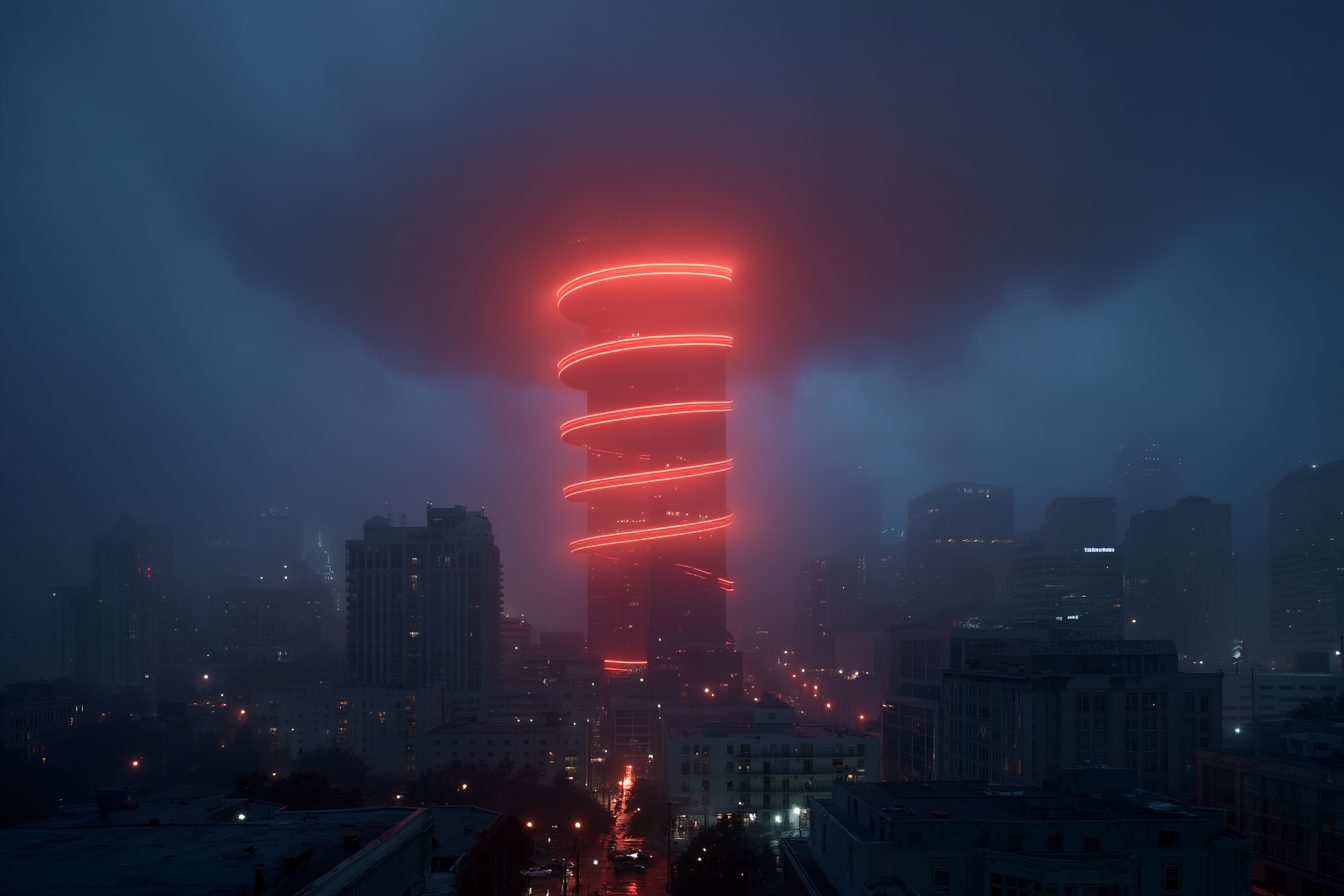 Skyscrapers with Ominous Neon Lights
