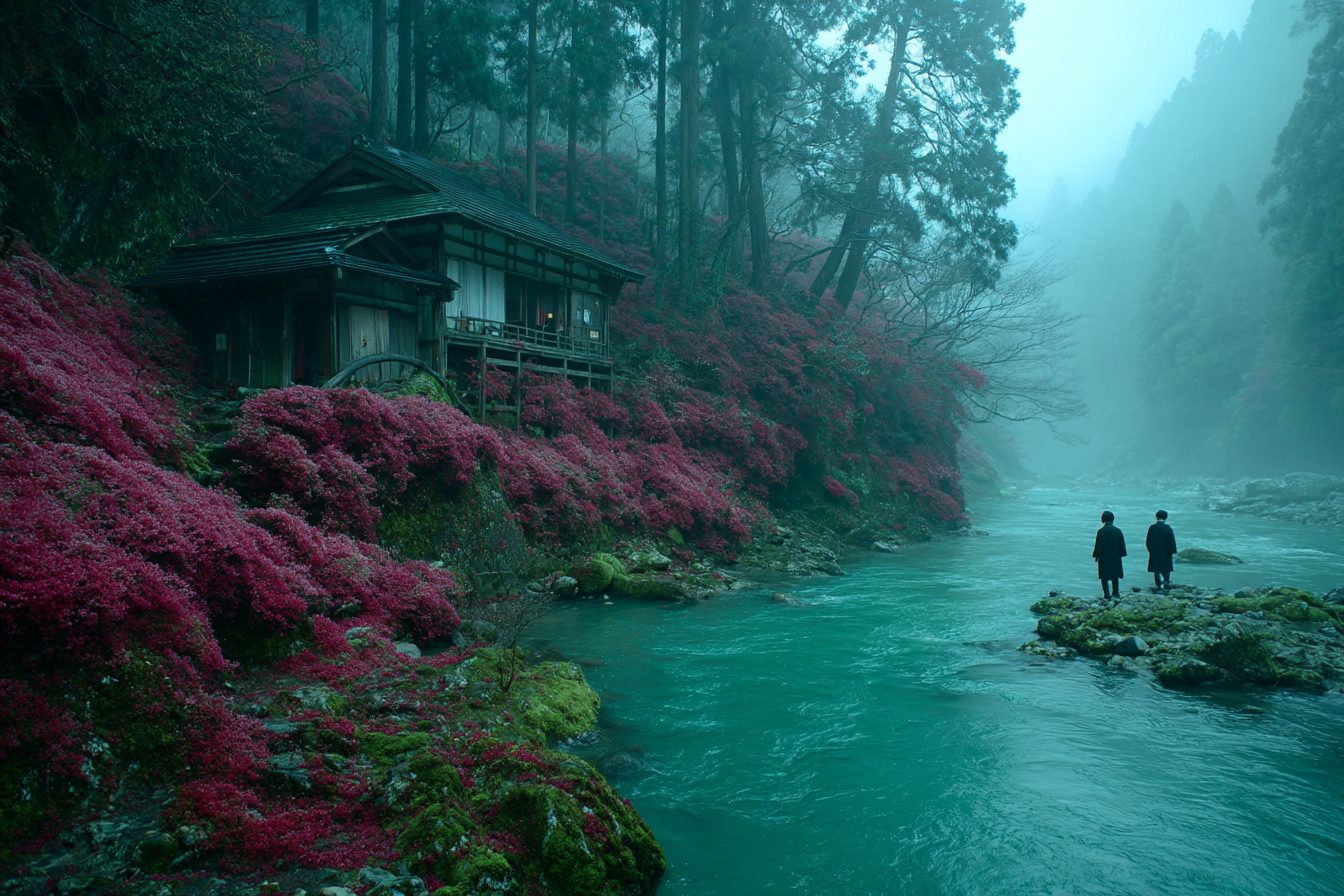 The Red Moss River Village of Japan