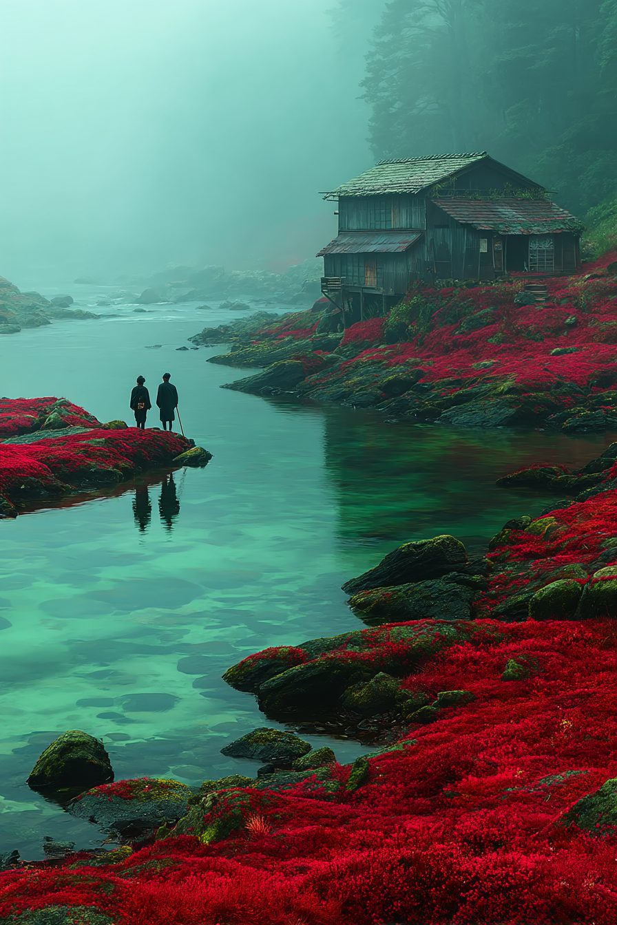 The Red Moss River Village of Japan