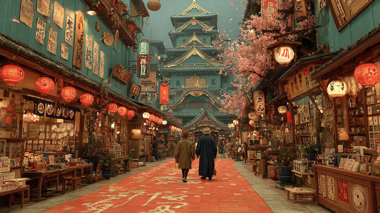 Shops near a Traditional Japanese Castle