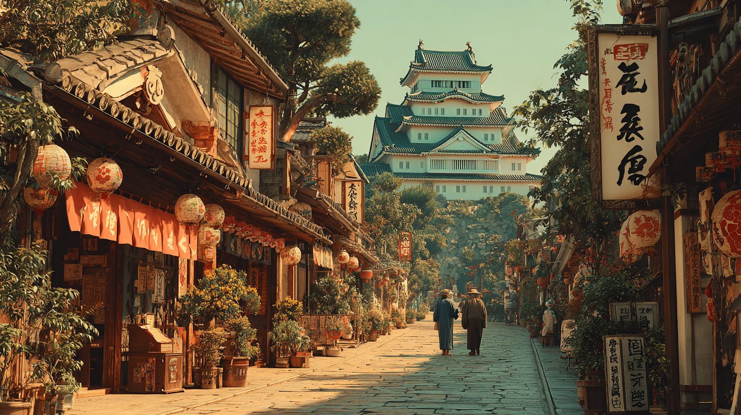 Shops near a Traditional Japanese Castle