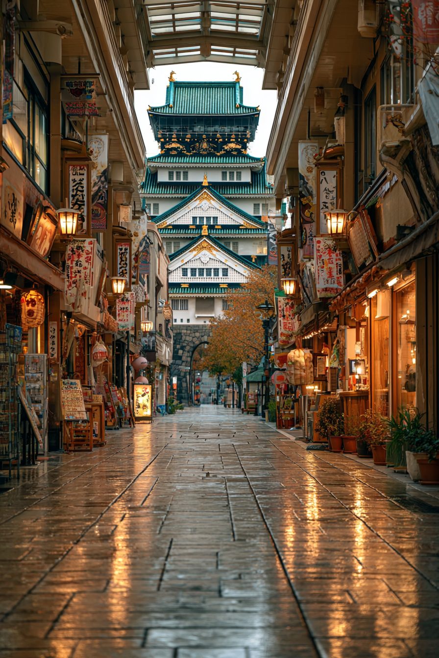 Shops near a Traditional Japanese Castle
