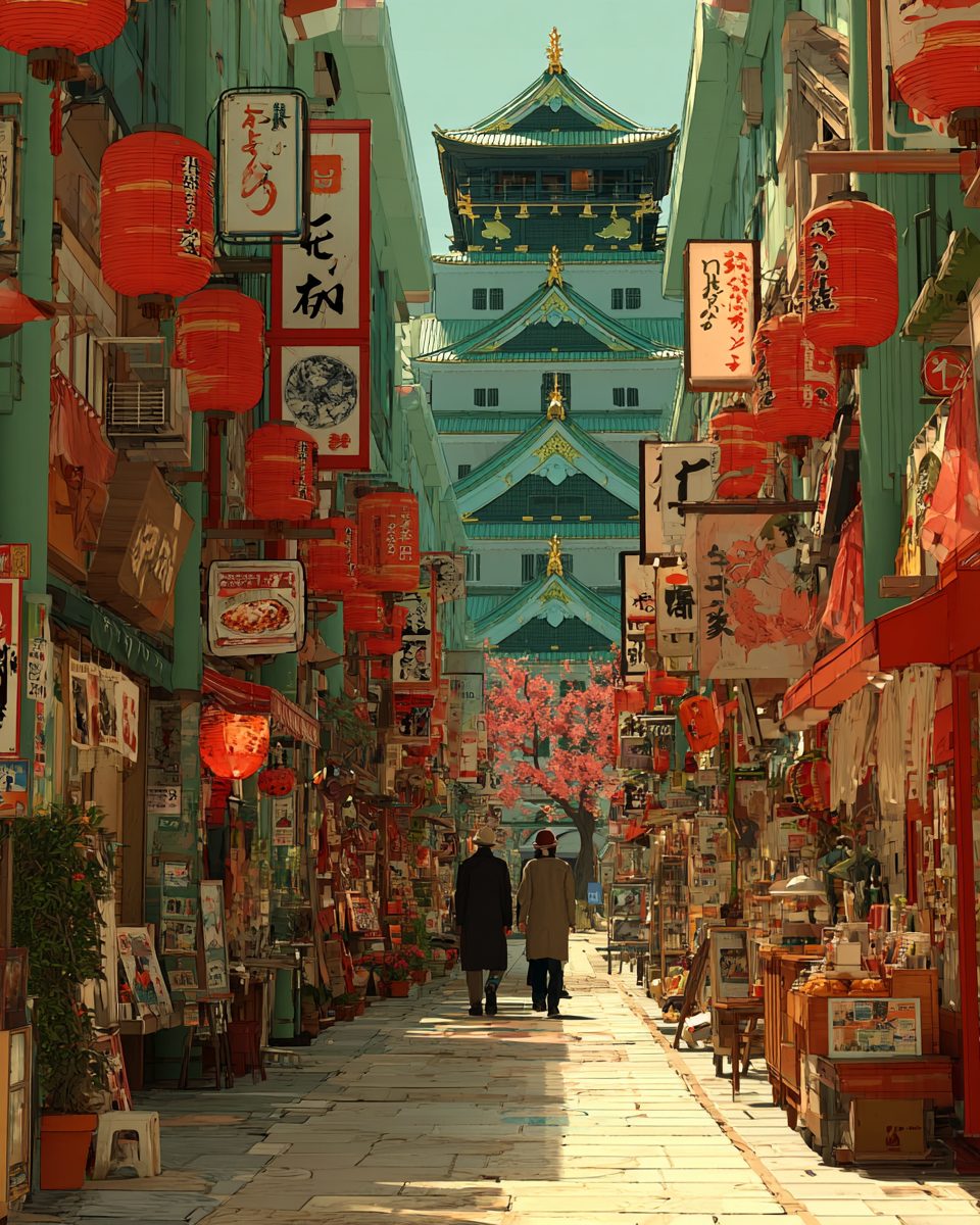 Shops near a Traditional Japanese Castle