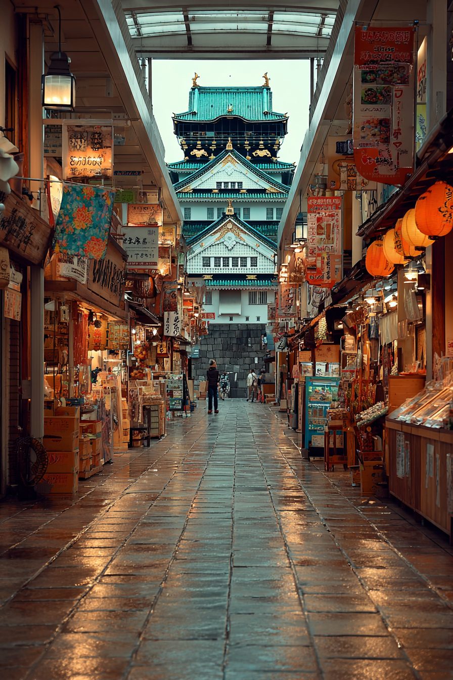 Shops near a Traditional Japanese Castle