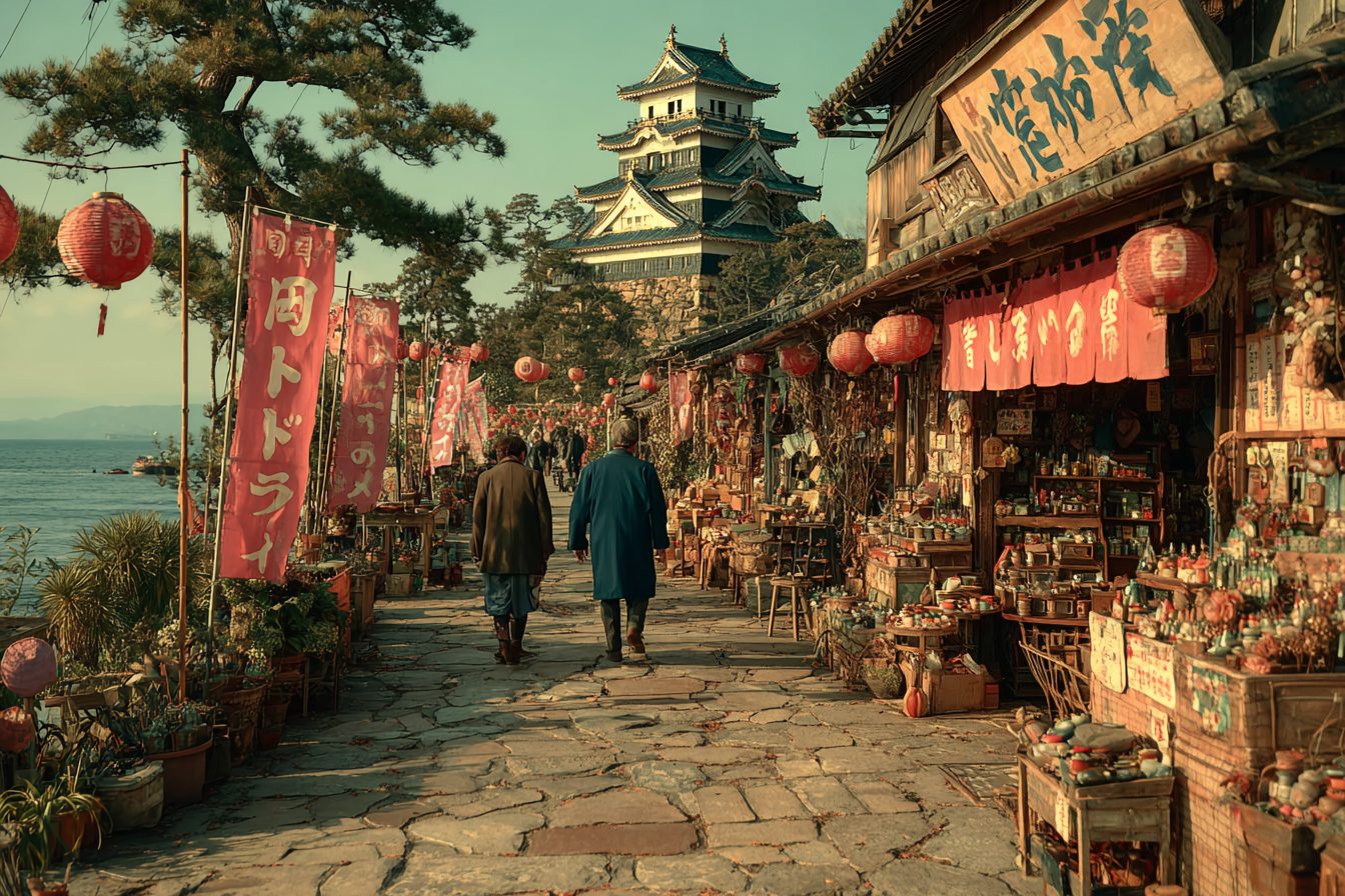 Shops near a Traditional Japanese Castle