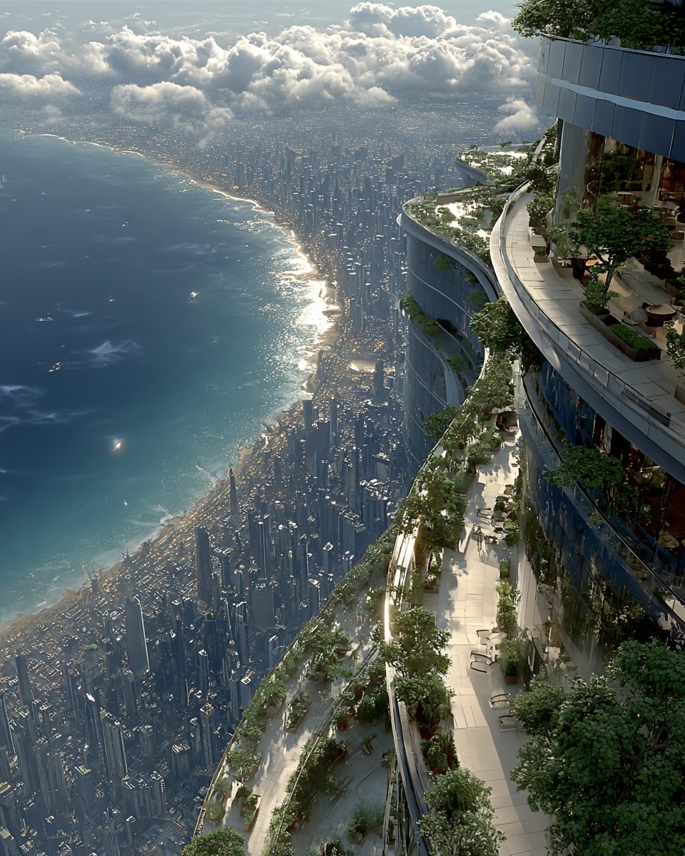 Skyscraper Rooftop with a Seafront View