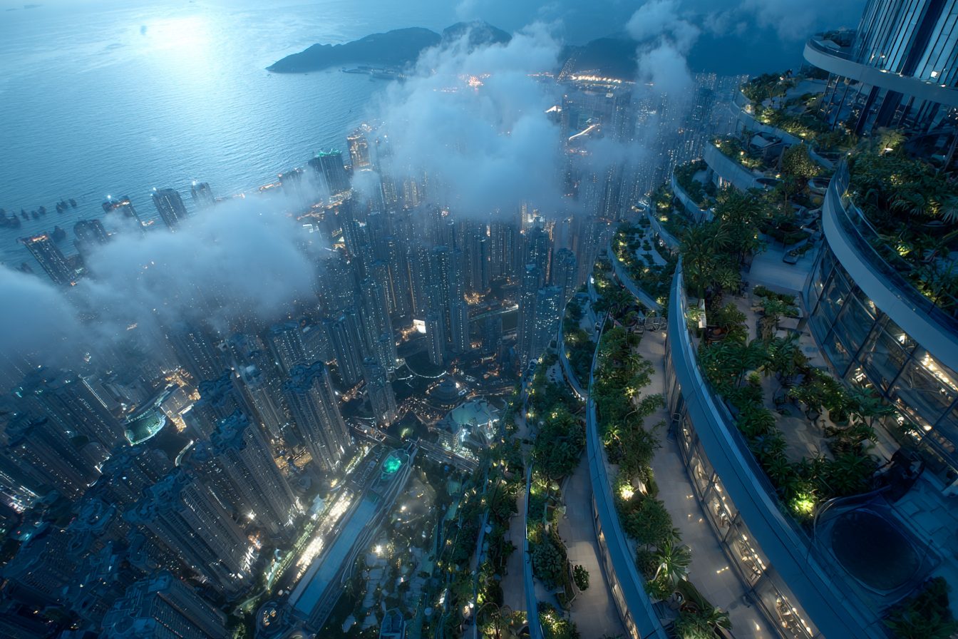 Skyscraper Rooftop with a Seafront View