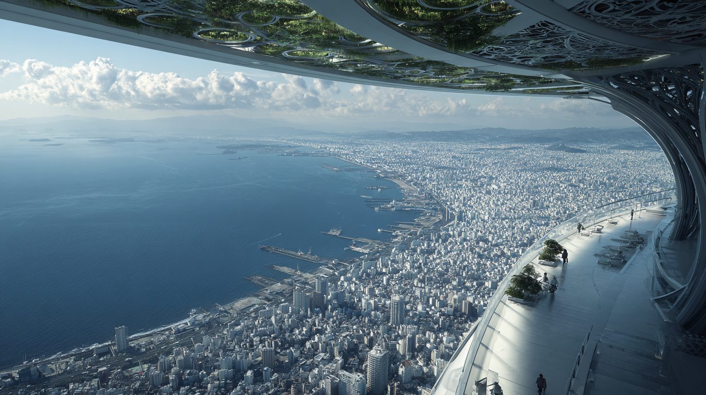 Skyscraper Rooftop with a Seafront View