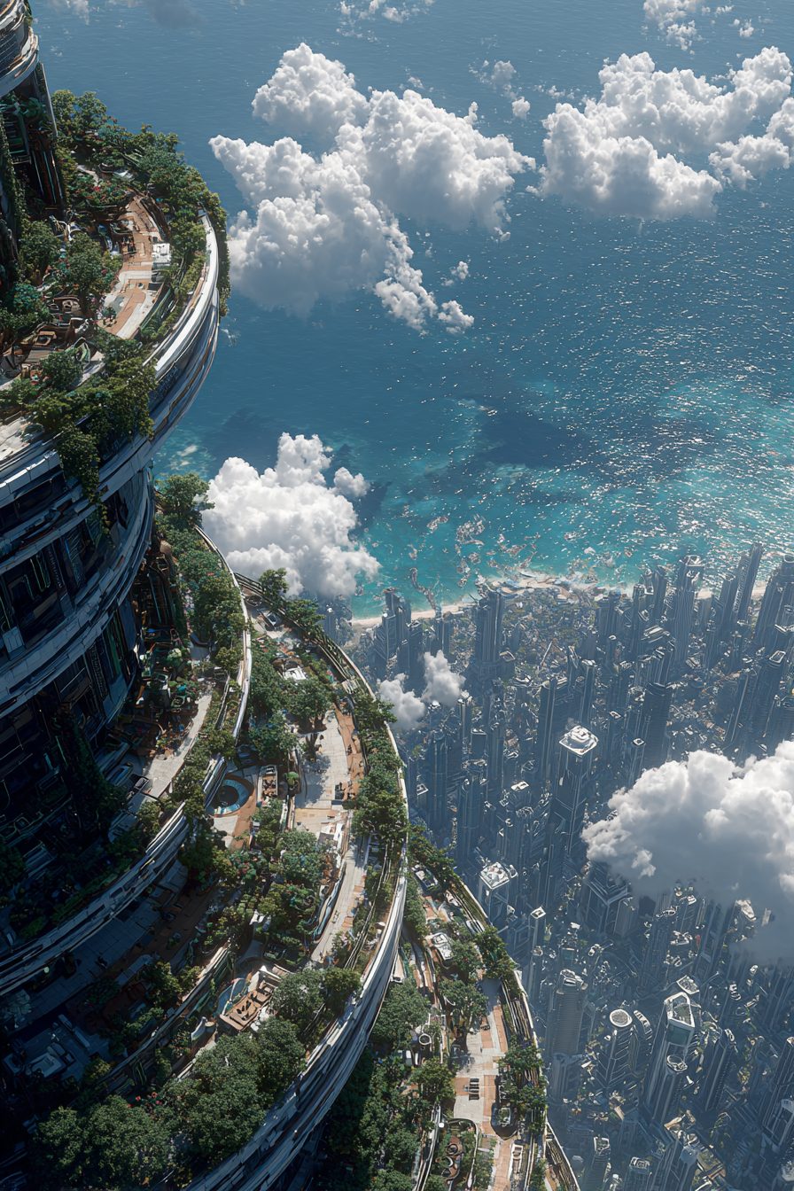 Skyscraper Rooftop with a Seafront View
