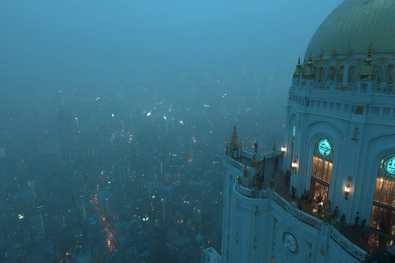 Skyscrapers with Neon-lit Rooftop Designs