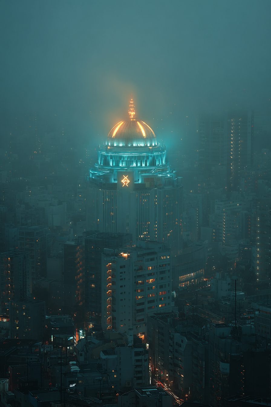 Skyscrapers with Neon-lit Rooftop Designs