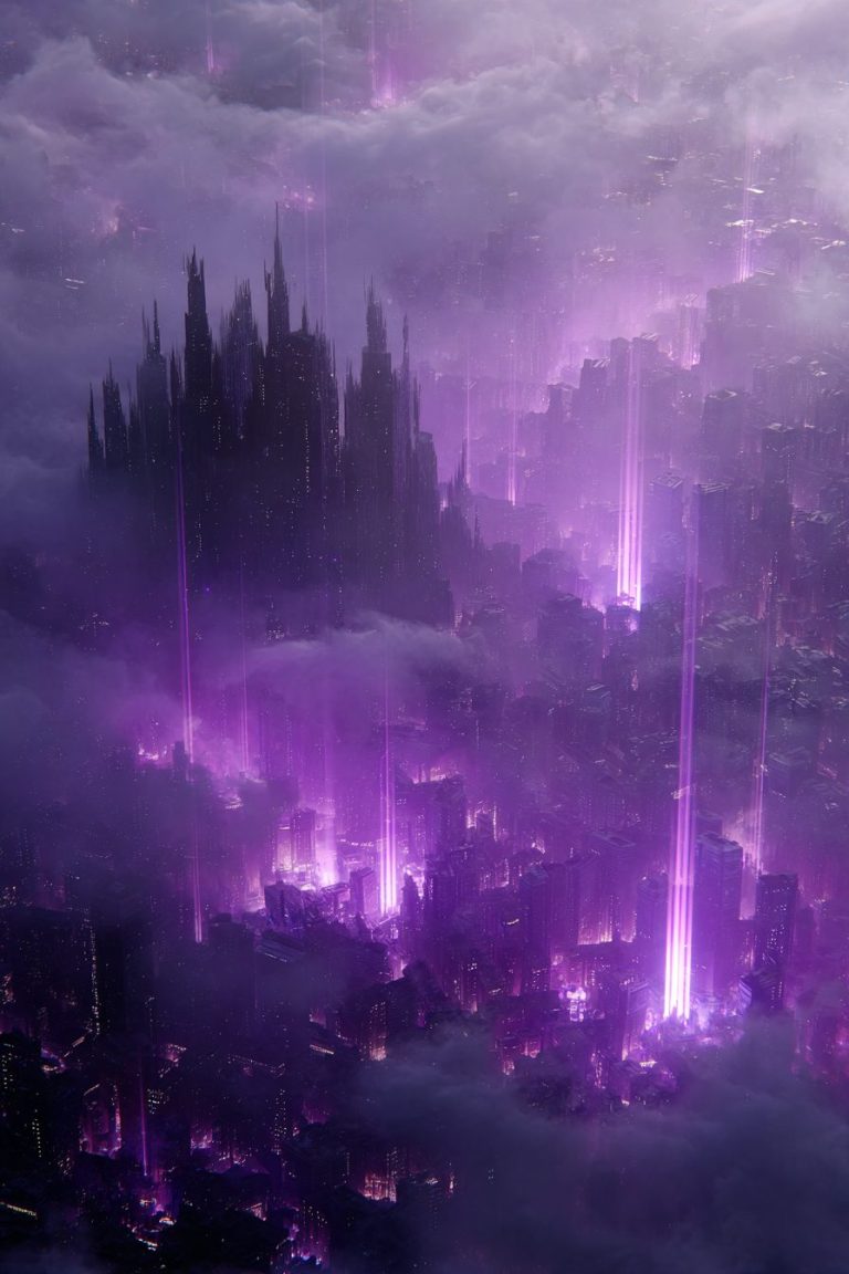 Colossal Futuristic Buildings Purple Neon Lights